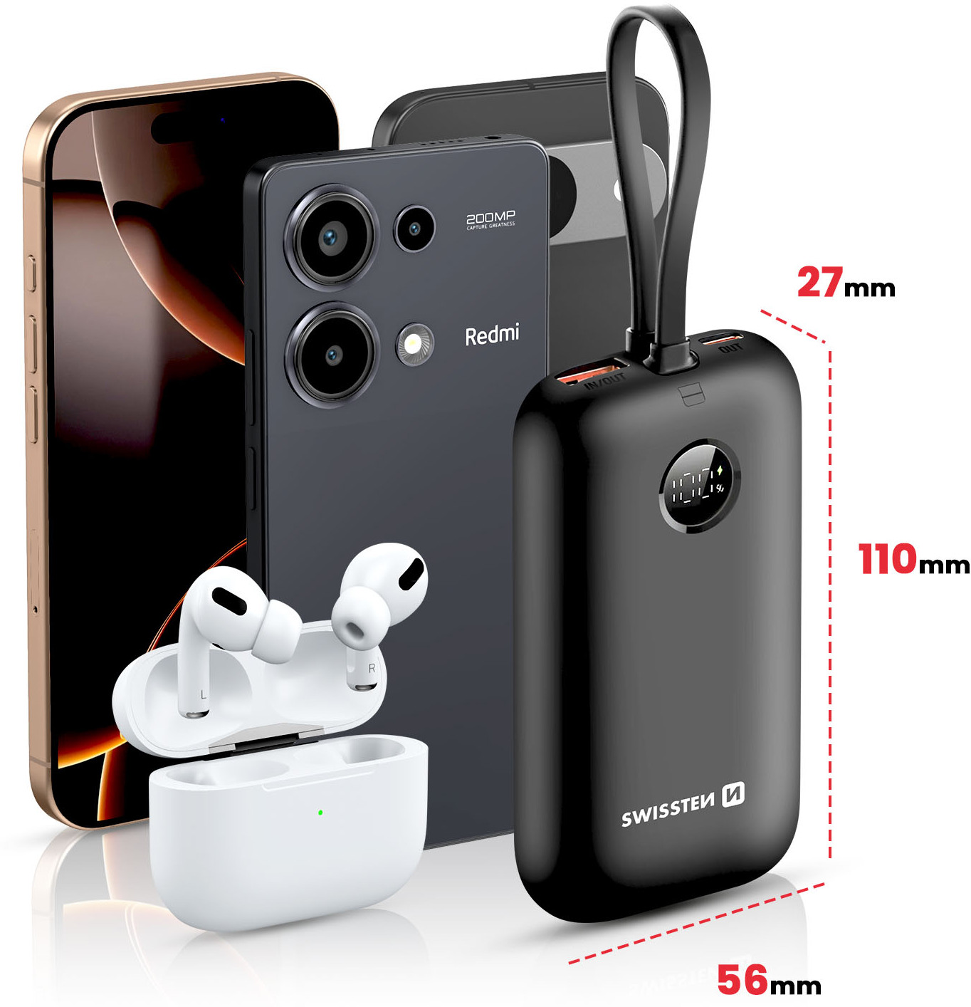 Compra Swissten Batería Externa 10000mAh Cables USB-C y Lightning ...